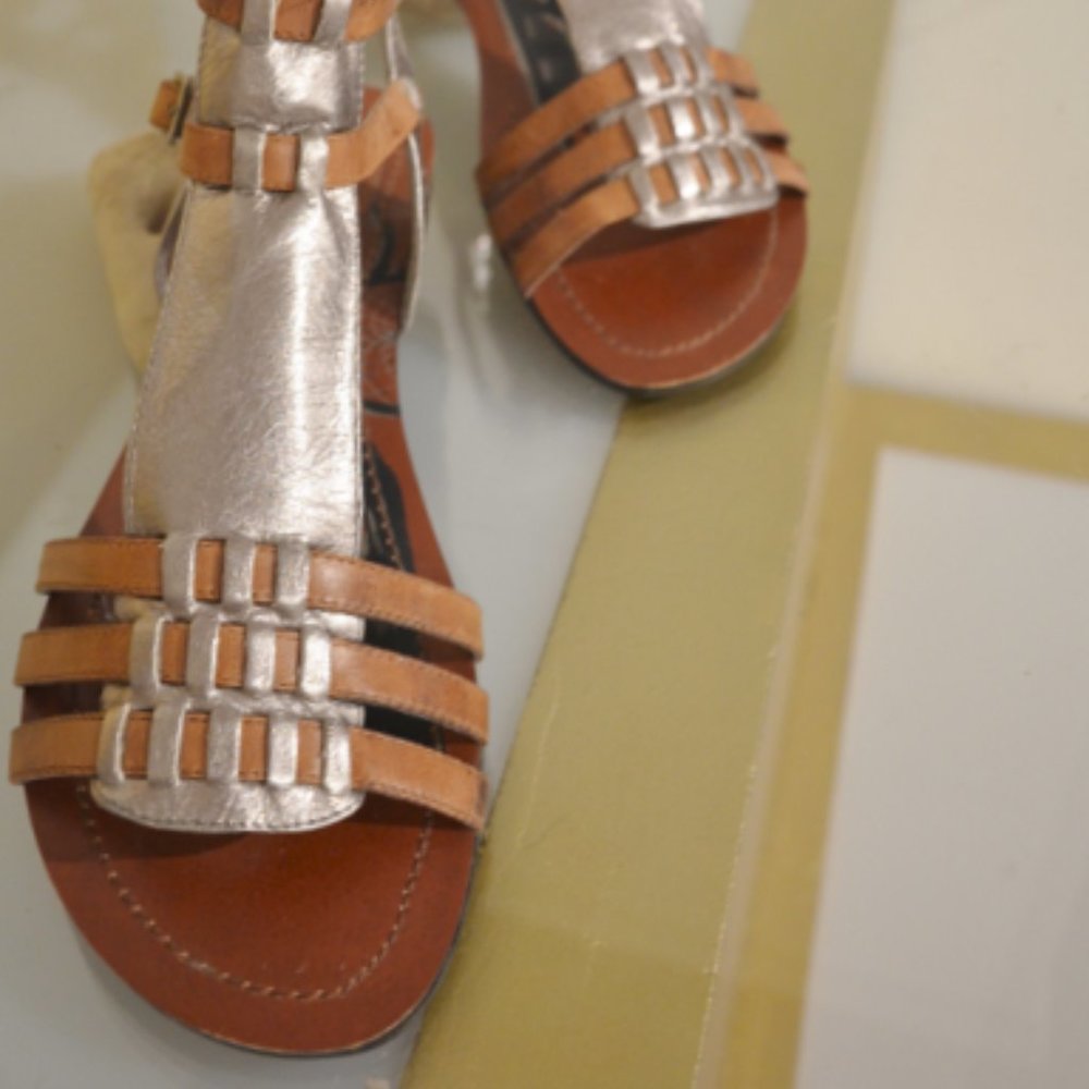 Brown & Matte Silver Metallic Gladiator Sandals - Gem